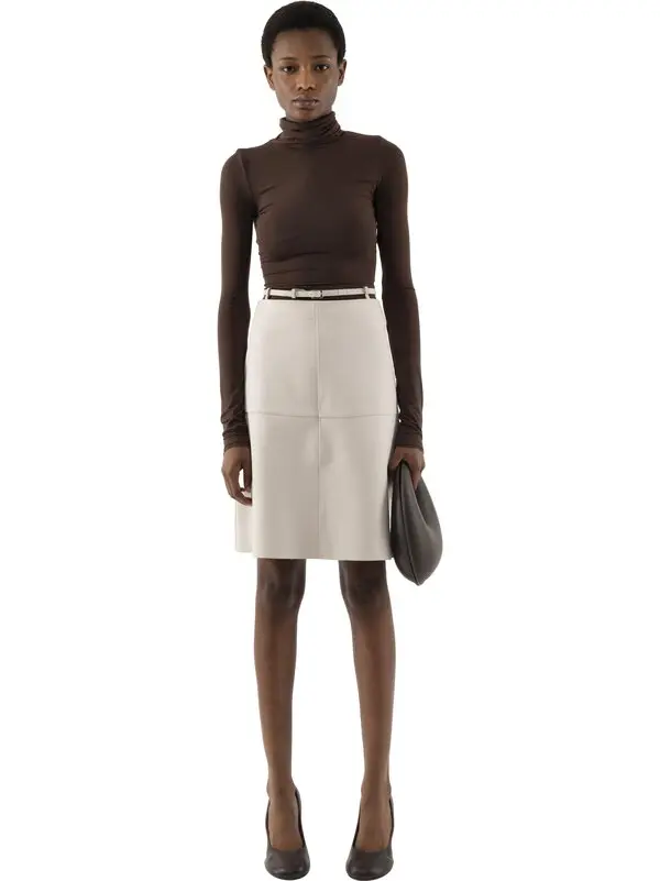 Arakii Belted Leather A-line Skirt - Cream White