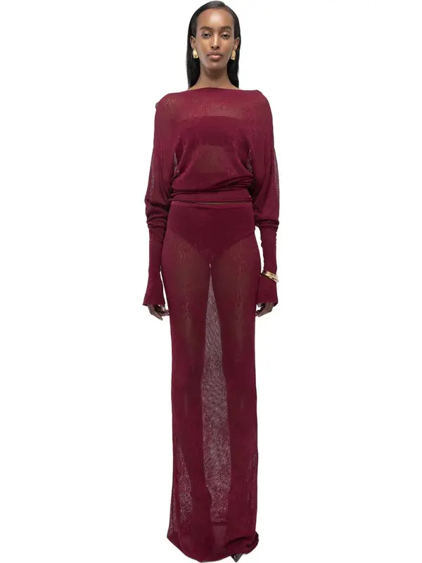 Arakii Knitted Lace Long Sleeve Top - Burgundy Red