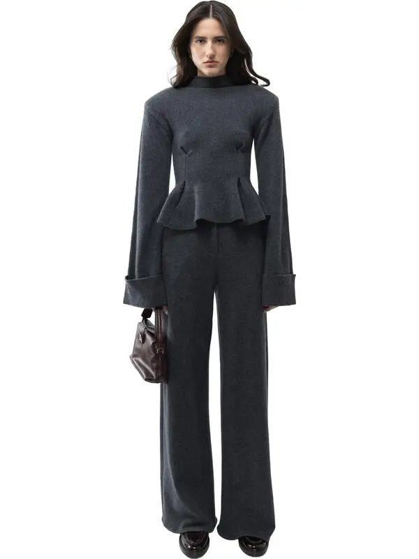 Arakii Knitted Peplum Turtleneck - Dark Grey