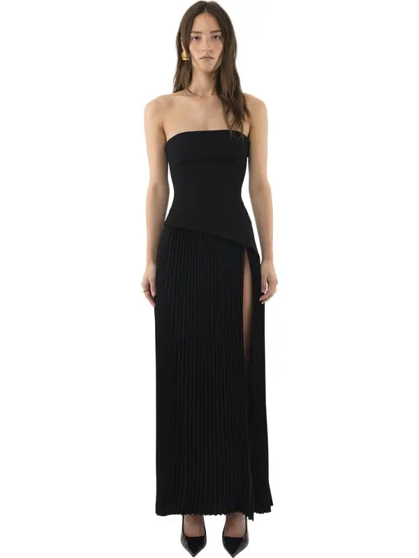 Arakii Pleated Slit Dress - Black