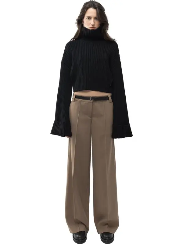 Arakii Front Pleat Wide Leg Trousers - Brown