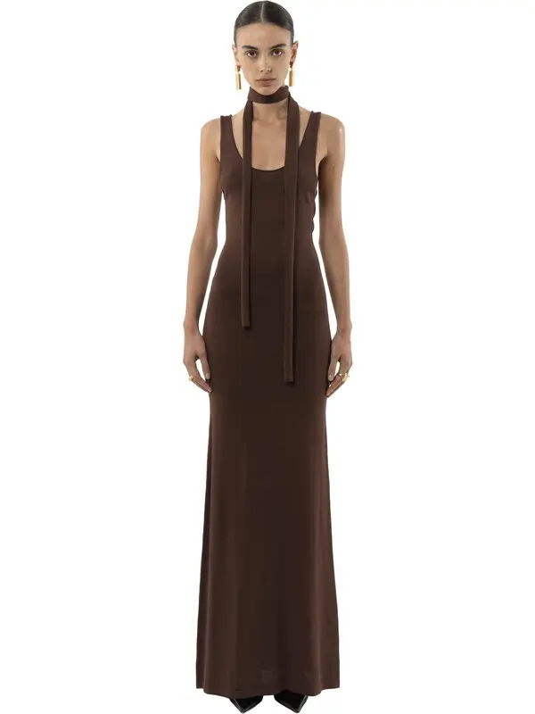 Arakii Moment Scarf Maxi Dress - Brown