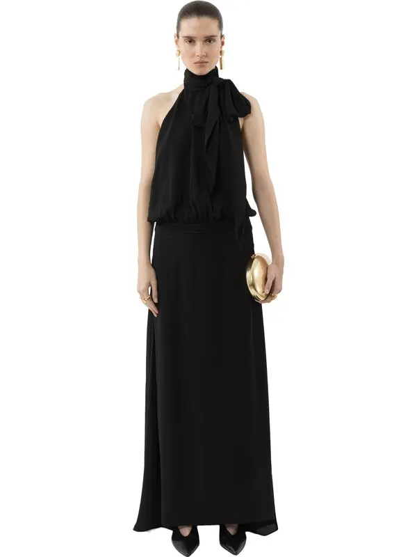 Arakii Deep Back Halter Maxi Dress - Black