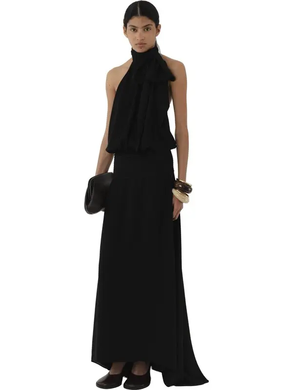 Arakii Deep Back Halter Maxi Dress - Black