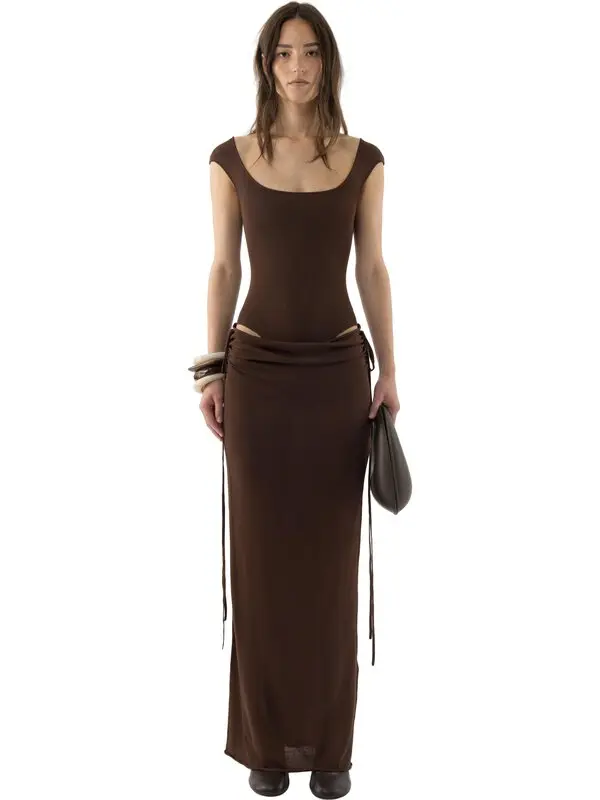 Arakii Draped Cut Out Dress - Dark Brown