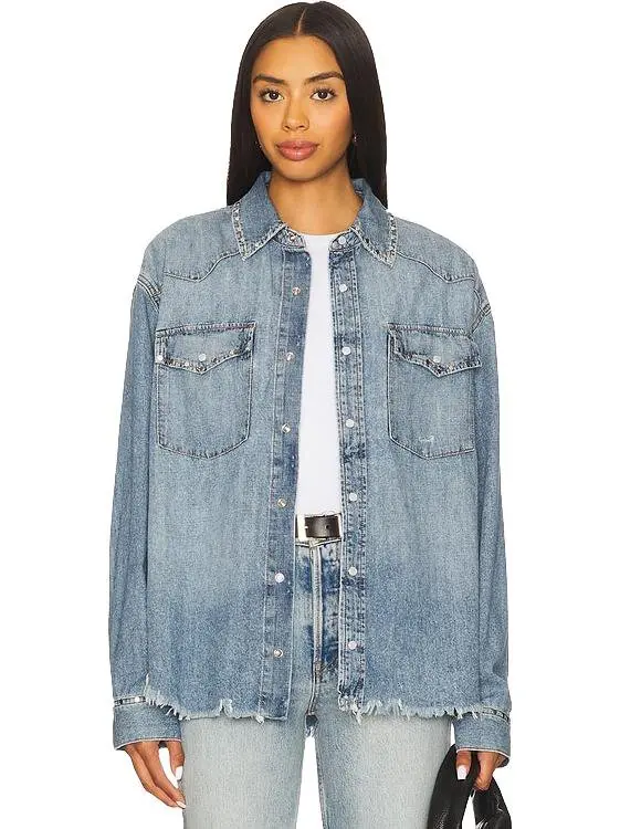 RE/DONE Distressed Western Shirt - Blue