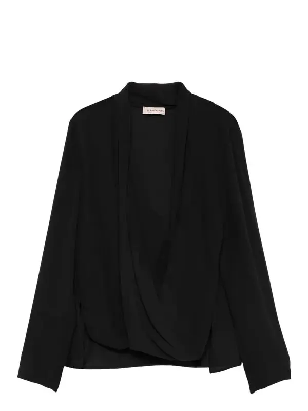 BLANCA VITA Wrap-front Long-sleeve Top - Black
