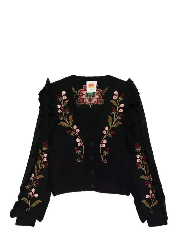 Farm Rio Berry-embroidered Cardigan - Black