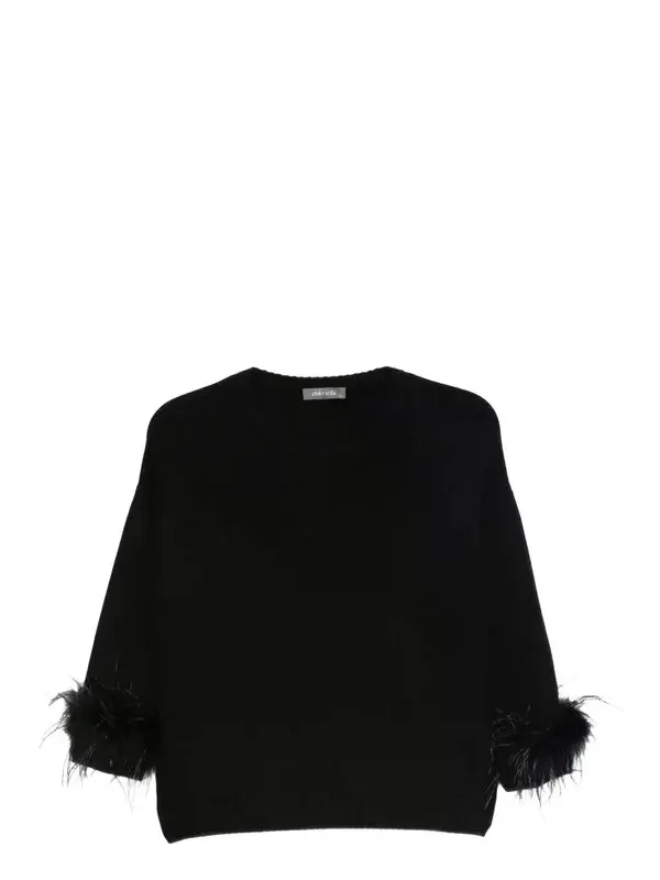 PHILO-SOFIE Feather-trimmed Crew-neck Sweater - Black