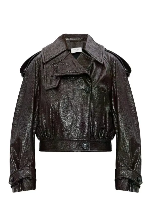 Sportmax Leather-effect Cropped Jacket With Cuffed Sleeves - Brown