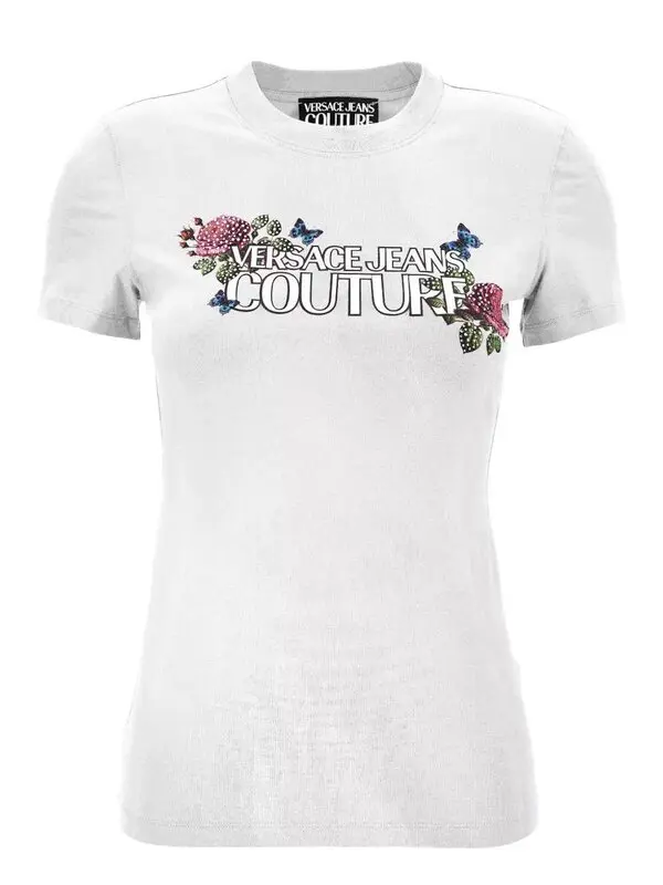 Versace Floral-butterfly Print T-shirt - White