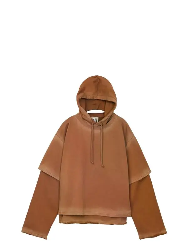 Camper Layered Frayed-hem Hoodie - Brown