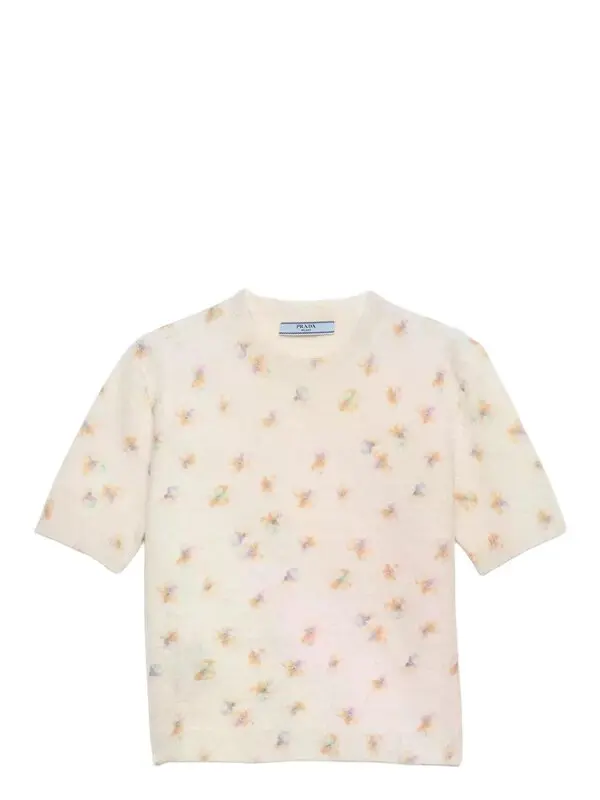 Prada Floral-pattern Wool T-shirt - Neutrals