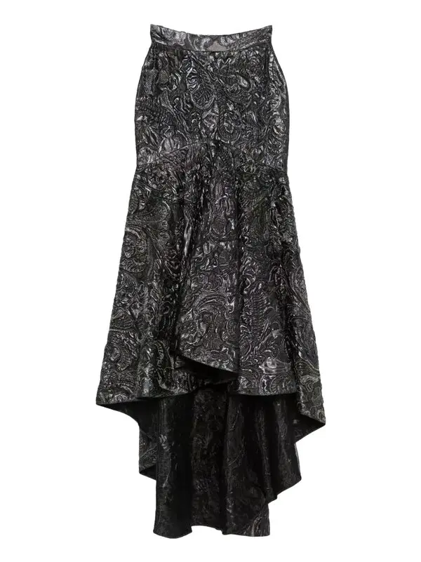 GEMY MAALOUF Floral-embossed High-low Skirt - Black