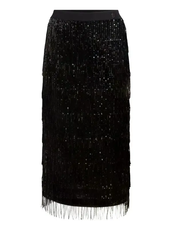 Karl Lagerfeld Sequin Fringe Tiered Skirt - Black