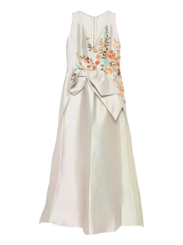 GEMY MAALOUF Floral Embroidered Top With Bow - Neutrals