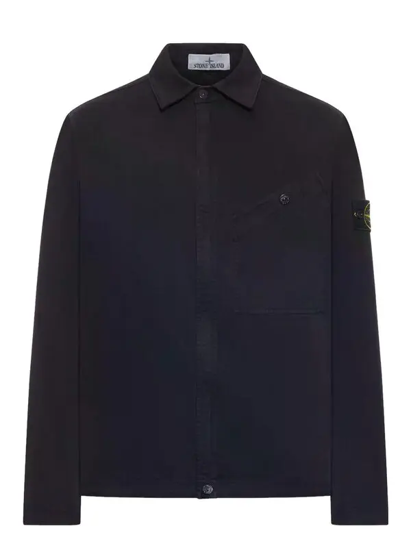Stone Island Badge-pocket Cotton Shirt - Black