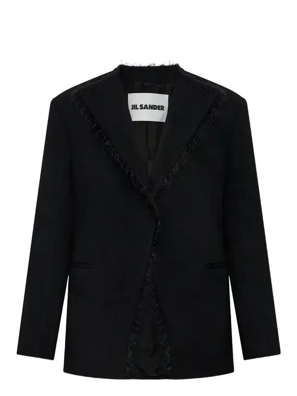 JIL SANDER Fringed Lapel Wool Jacket - Black