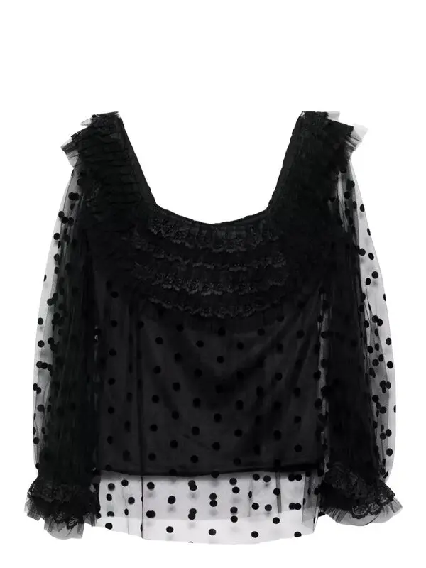 GEMY MAALOUF Polka-dot Lace-trimmed Top - Black