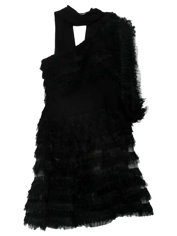 GEMY MAALOUF One-shoulder Ruffled Tulle Dress - Black