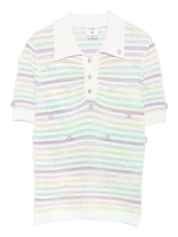 Casablanca Striped Crochet Polo Shirt - White