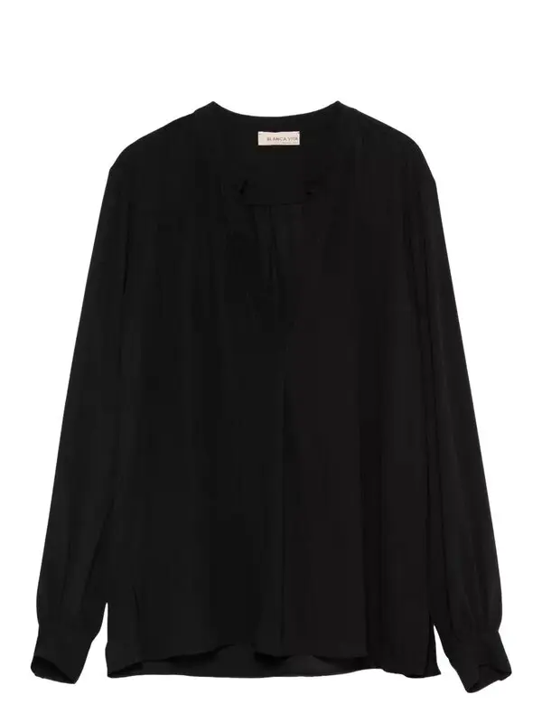 BLANCA VITA V-neck Long-sleeve Blouse - Black