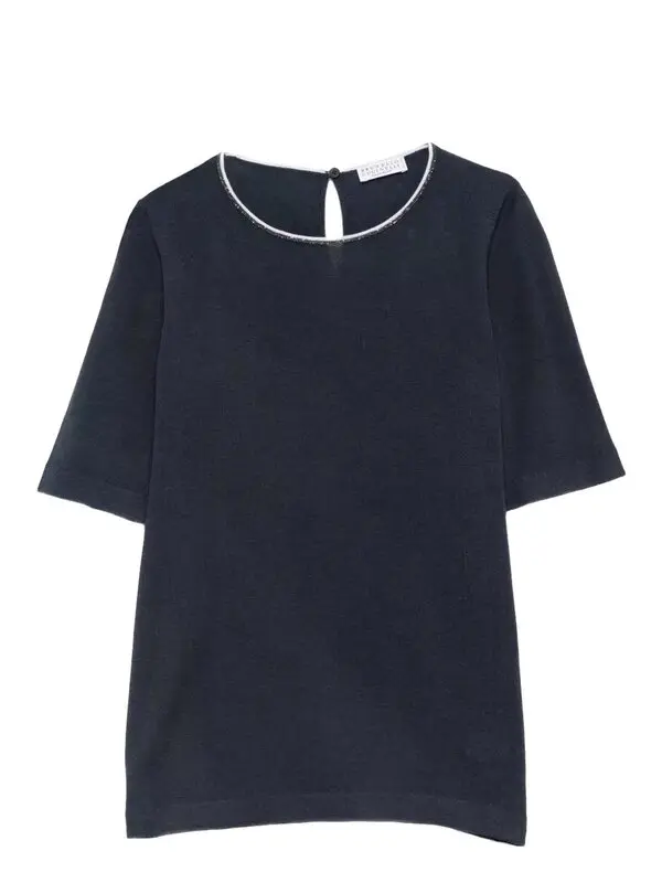 Brunello Cucinelli Cashmere Top With Monili Trim - Cl628 Blu