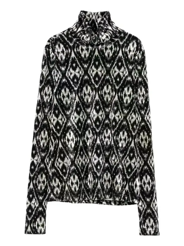 PIERRE-LOUIS MASCIA Ikat-pattern Turtleneck Top - Black