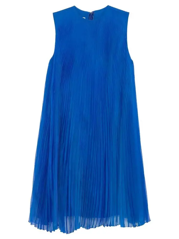 GEMY MAALOUF Pleated Sleeveless A-line Dress - Blue