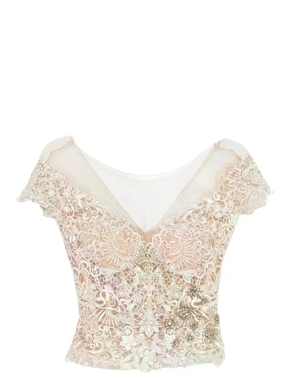 GEMY MAALOUF Bead-embellished Lace Top - Neutrals