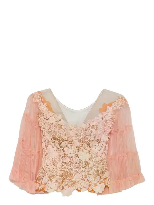GEMY MAALOUF Lace-trimmed Ruffled Top - Pink