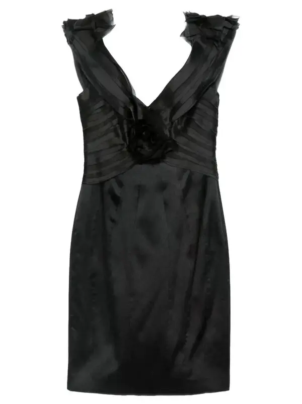 GEMY MAALOUF Rose Embellished Pleated Dress - Black