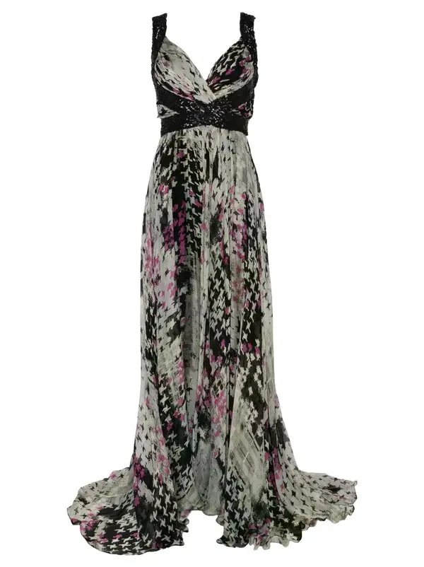 GEMY MAALOUF Embellished V-neck Maxi Dress - Grey