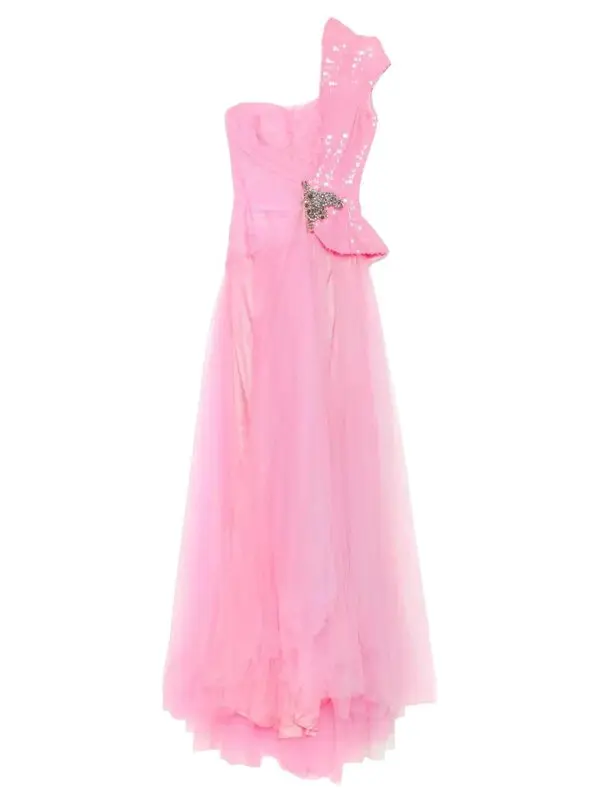 GEMY MAALOUF Embellished One-shoulder Maxi Dress - Pink