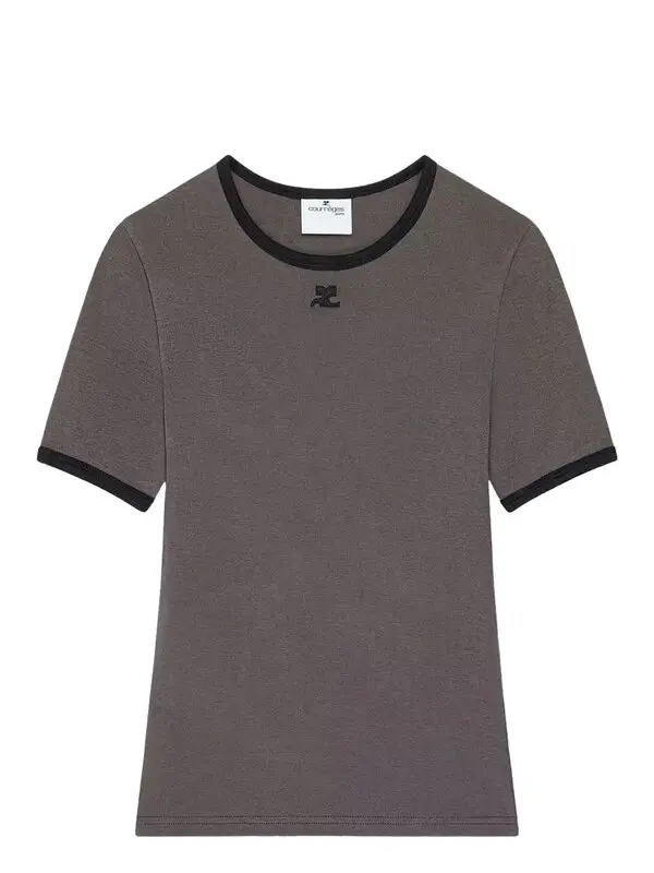COURREGES Contrast-trim Cotton T-shirt - Grey