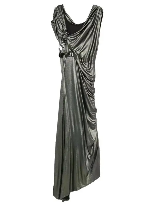 GEMY MAALOUF Embellished Draped Maxi Dress - Silver