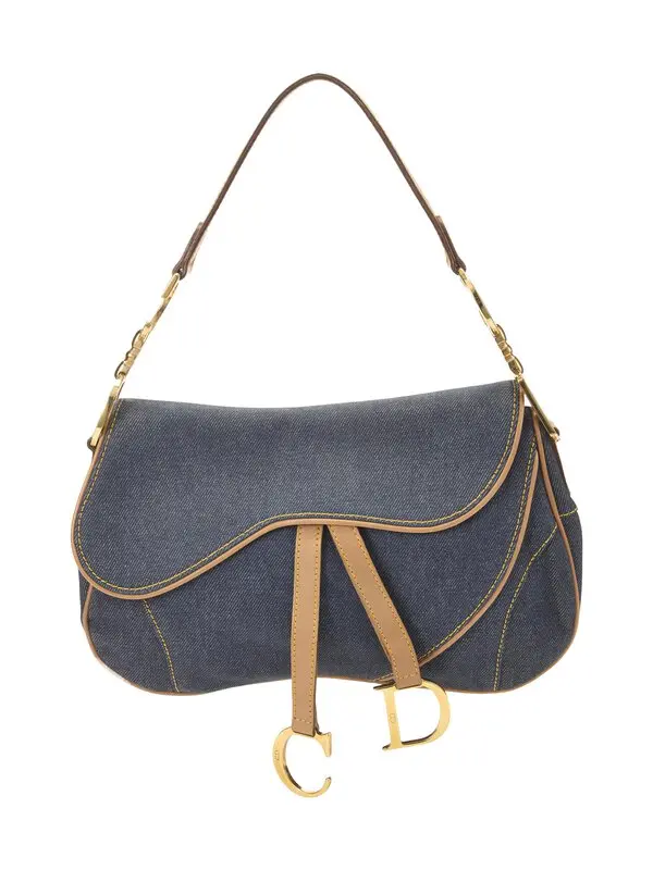 Dior Denim Double Saddle Bag - Blue