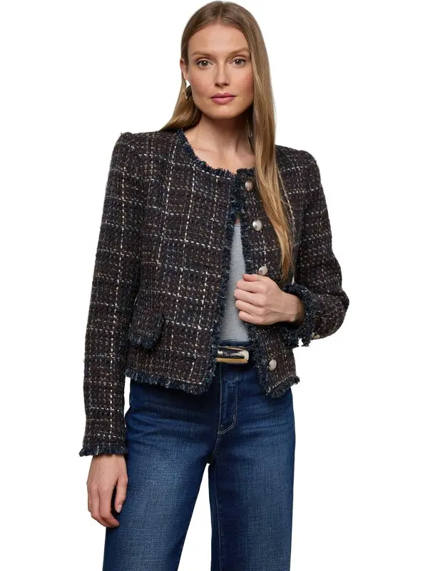 L'Agence Zaya Tweed Jacket - Midnight Brown Multi Tweed