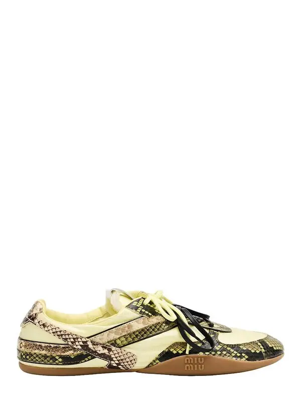 Miu Miu Gymnasium Technical Fabric And Python Low-top Sneakers - Ananas Felce