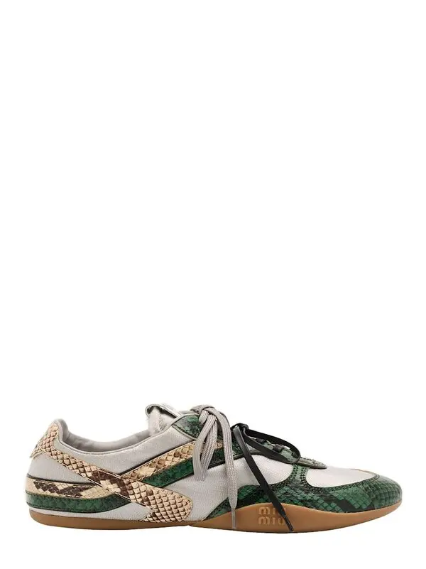 Miu Miu Gymnasium Technical Fabric And Python Low-top Sneakers - Green Pattern