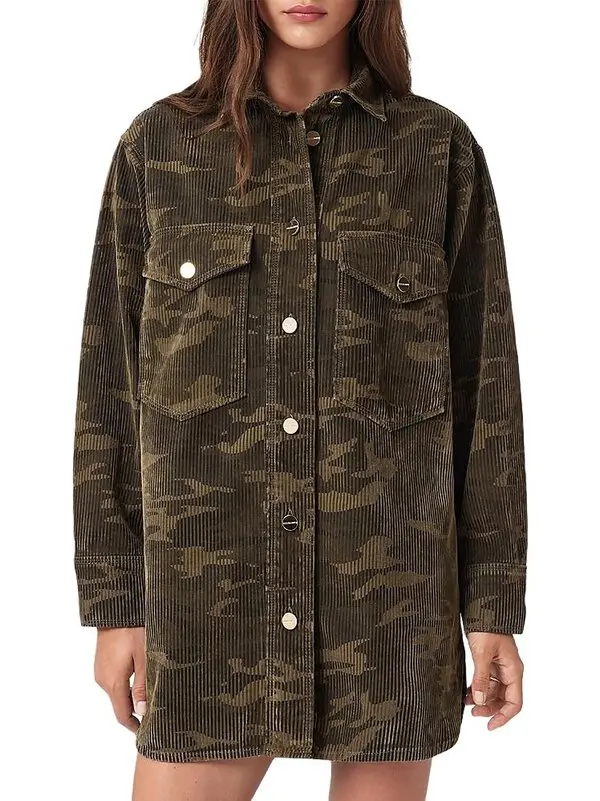 ALLSAINTS Faye Flocked Shirt Dress - Camo Green