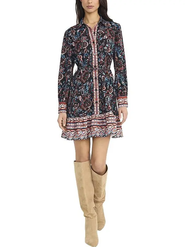 THE GOOD JOURNEY Printed Shirt Dress - Black/brown/blue