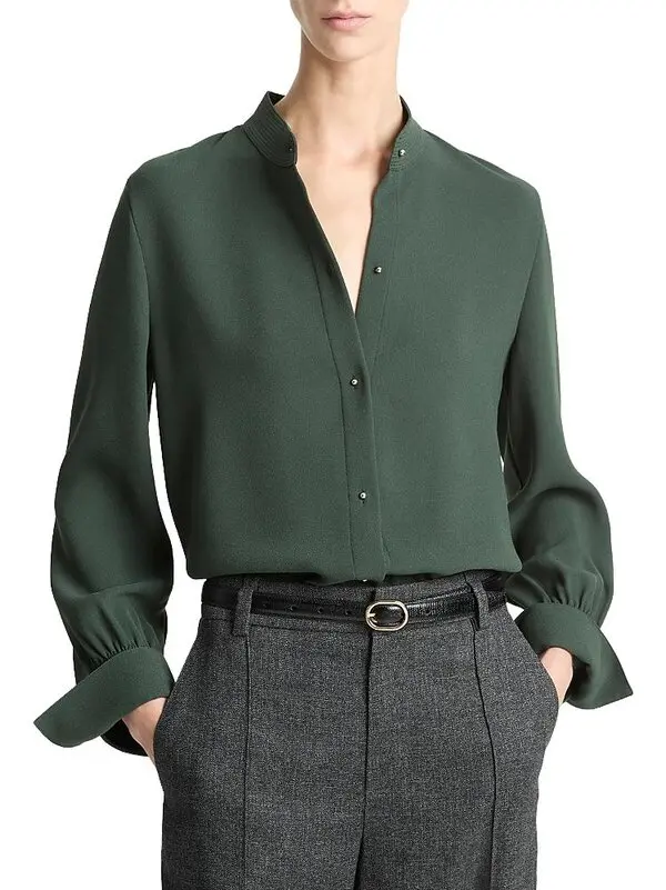 Vince Mandarin Collar Blouse - Forest