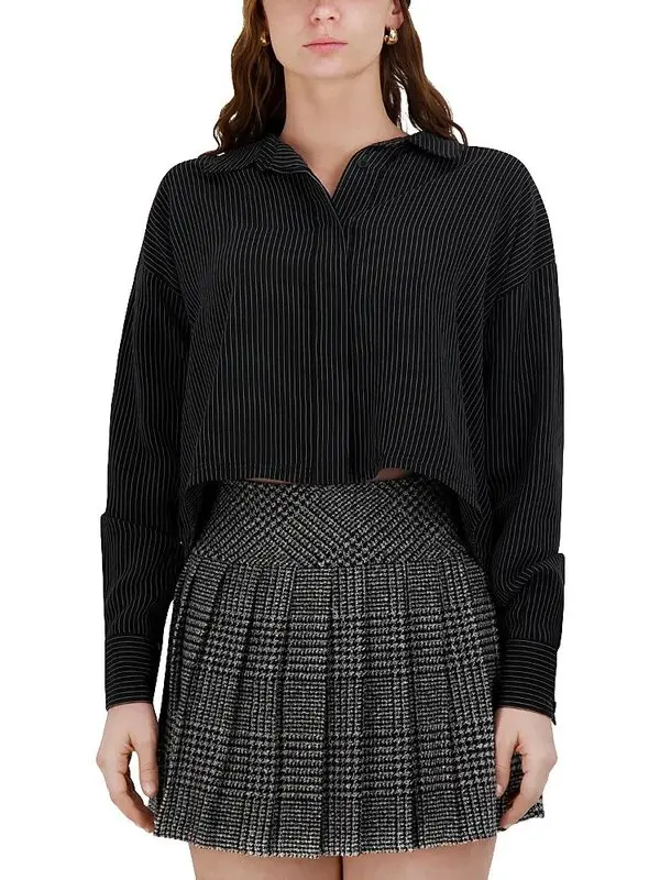 POINT Cropped Button-up Shirt - Black Stripe