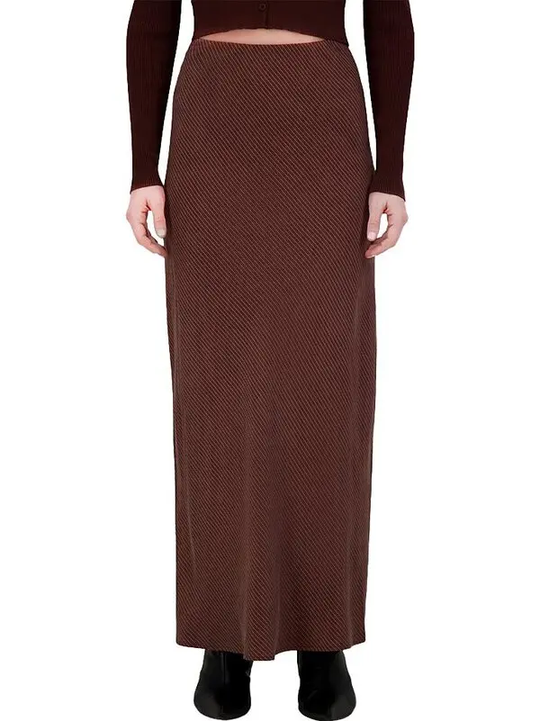 POINT Brushed Straight Slip Skirt - Chocolate