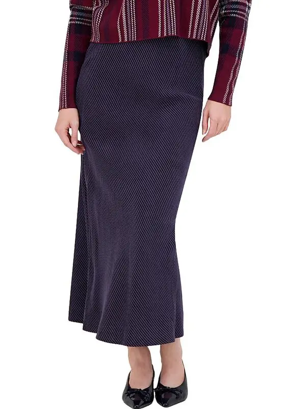 POINT Brushed Straight Slip Skirt - Navy Stripe