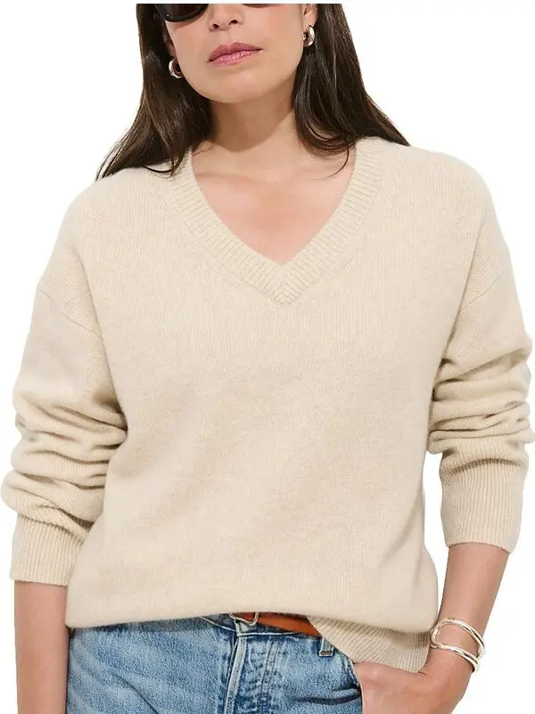 ALEX MILL Rowan Cashmere V-neck Sweater - Heather Ecru