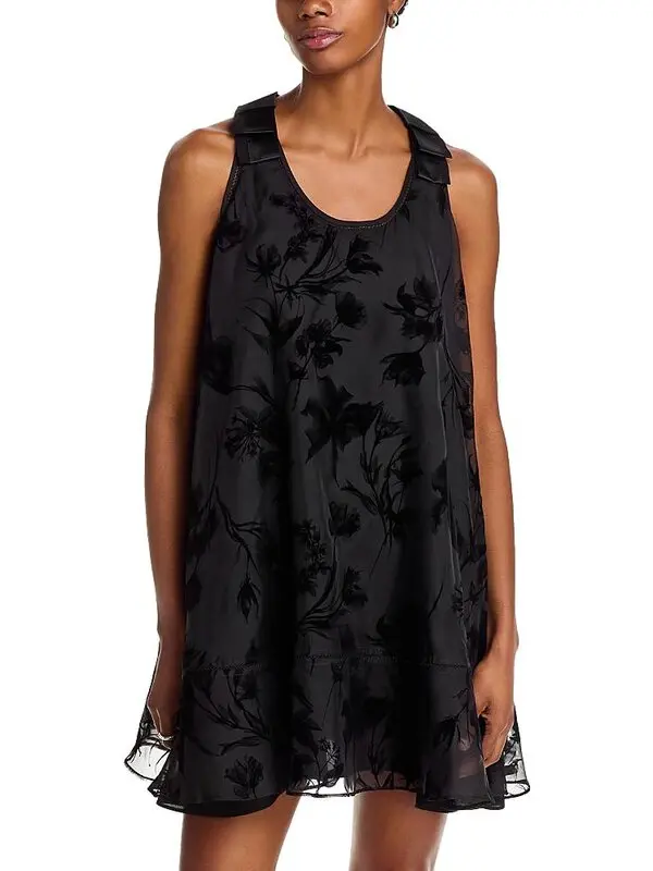 3.1 Phillip Lim Flocked Organza Sleeveless Trapeze Dress - Black