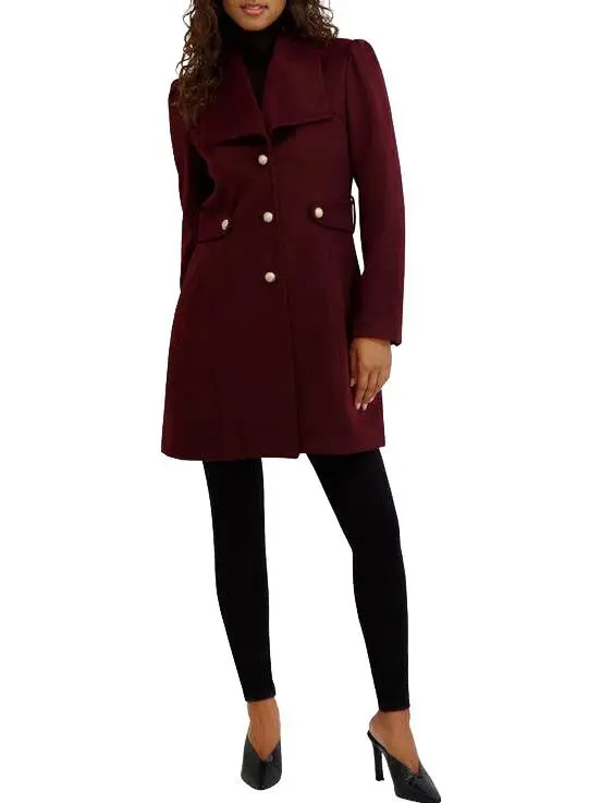 Kensie Wool-blend Long Coat - Wine