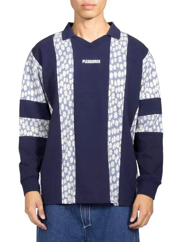 PLEASURES Sounds Cotton Rugby Polo - Navy
